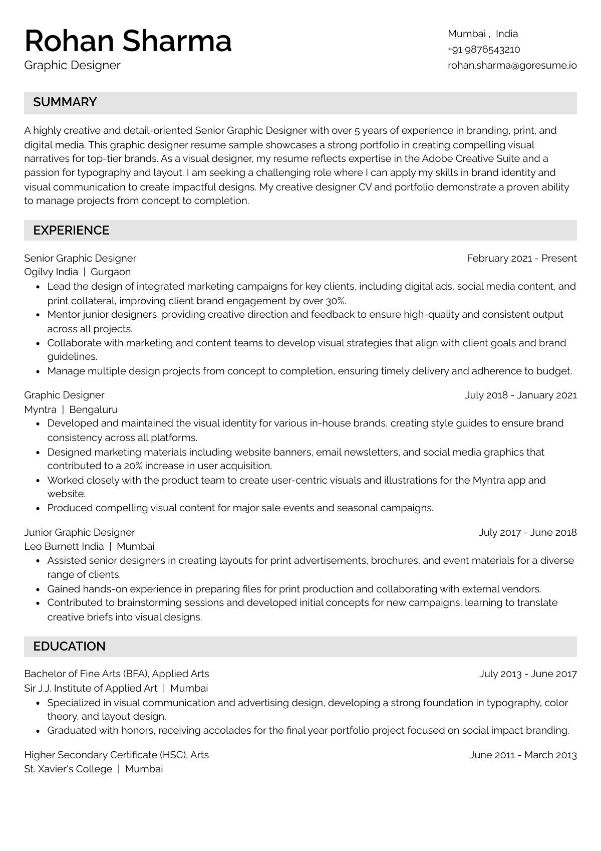 Graphic Designer Resume Builder | Free ATS Resume Maker