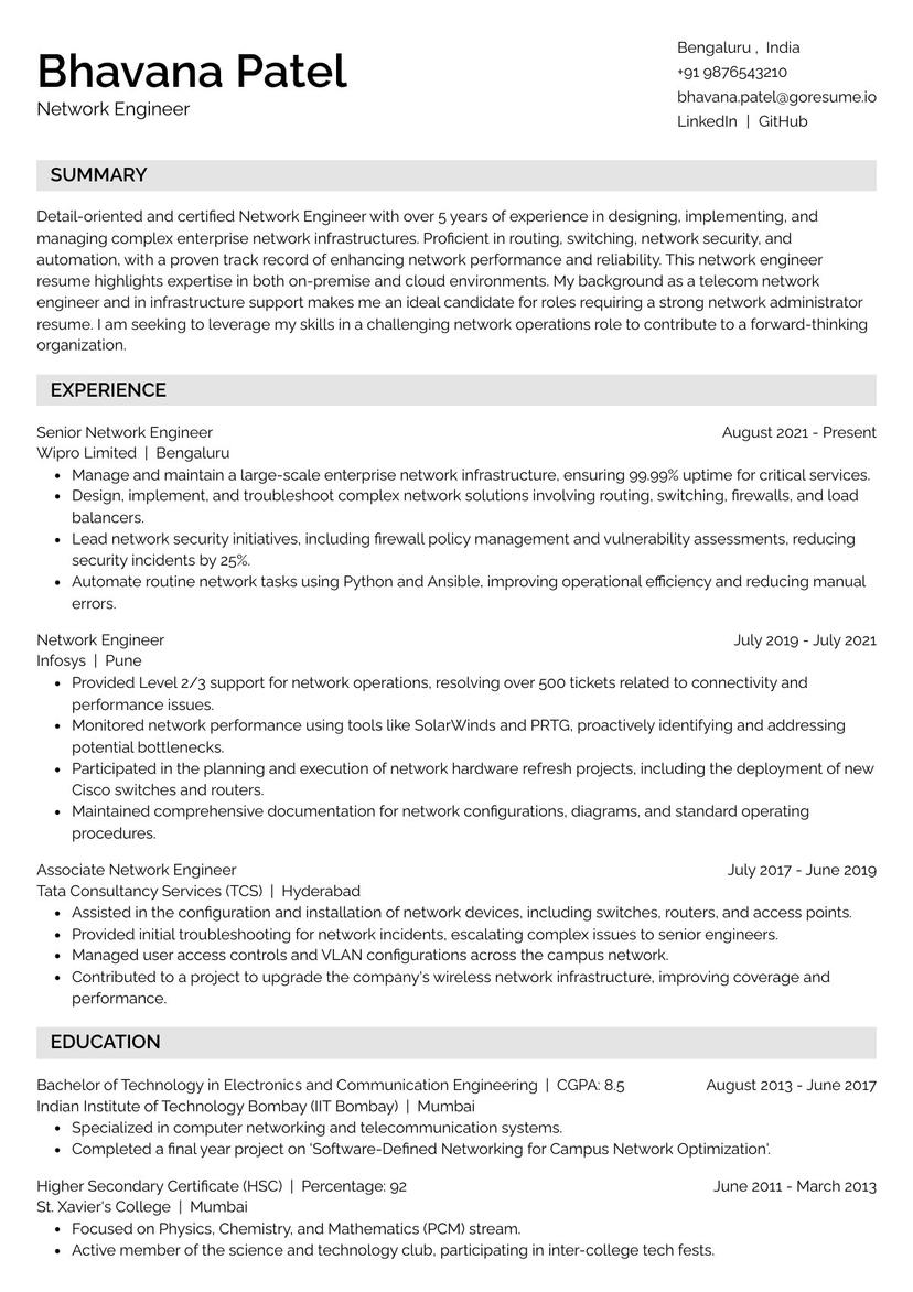 Network Engineer Resume Builder | Free ATS Resume Maker
