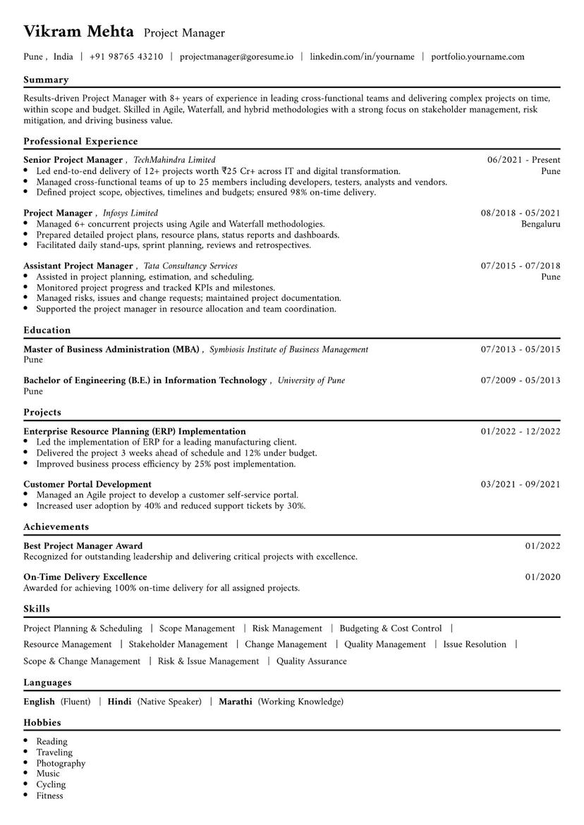 Project Manager Resume Builder | Free ATS Resume Maker