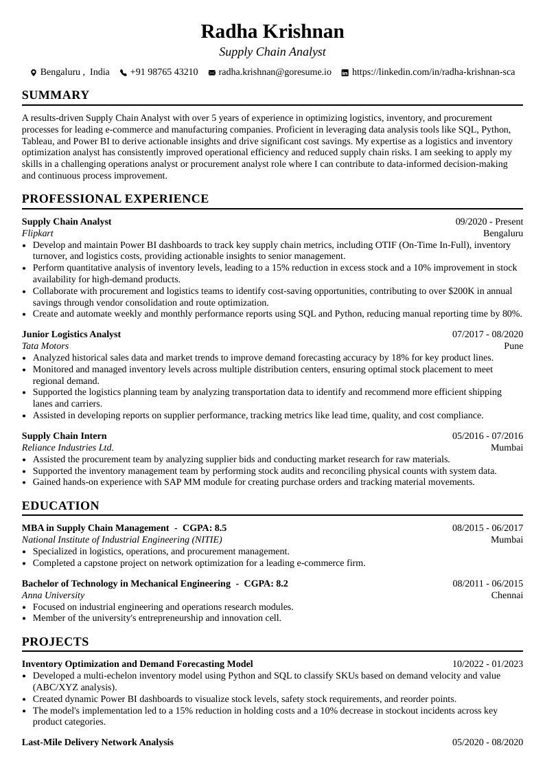 Supply Chain Analyst Resume Builder | Free ATS Resume Maker