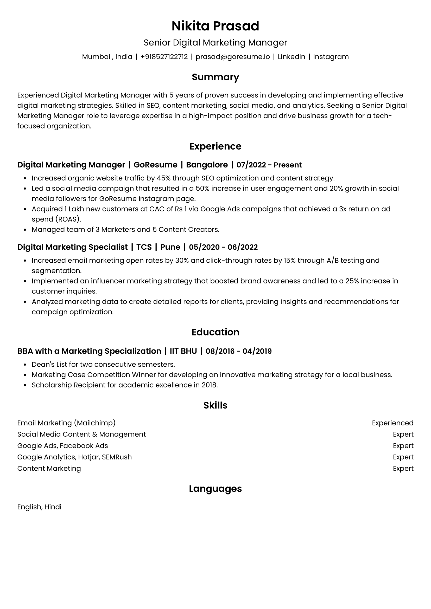 Free AI Resume Builder | Free ATS Resume Generator | GoResume