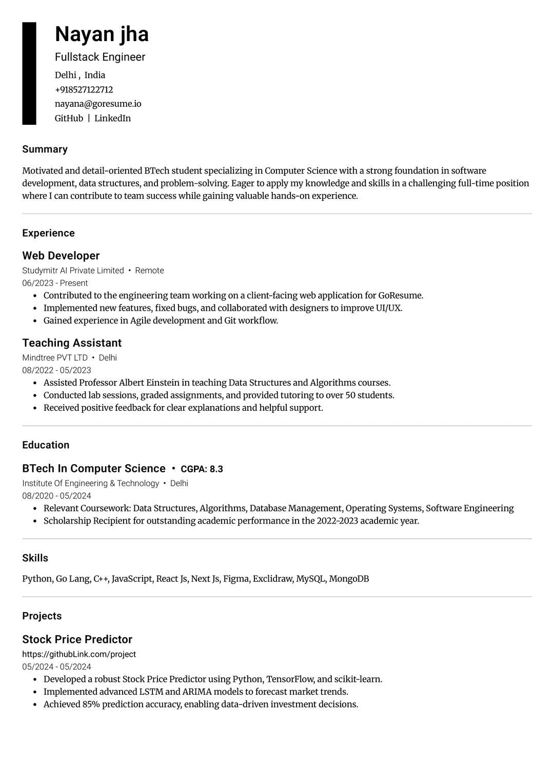 Free AI Resume Builder | Free ATS Resume Generator | GoResume