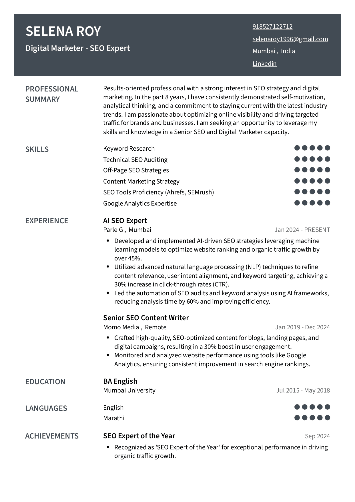 Create a professional resume within 2 minutes.