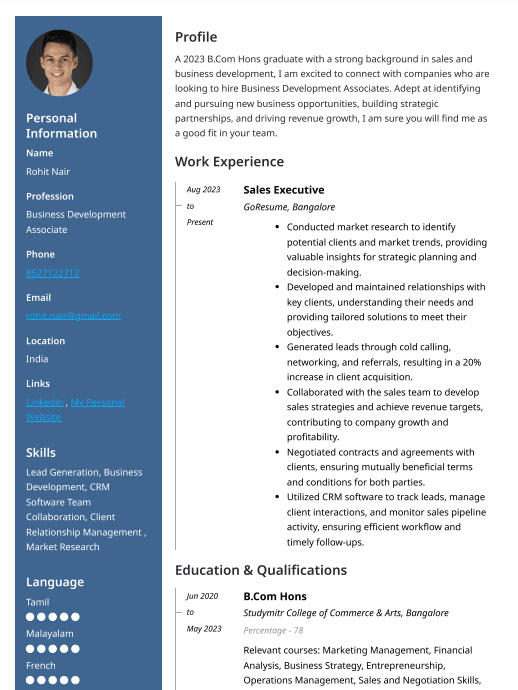 Create a professional resume within 2 minutes.