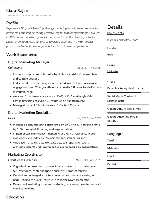 Create a professional resume within 2 minutes.